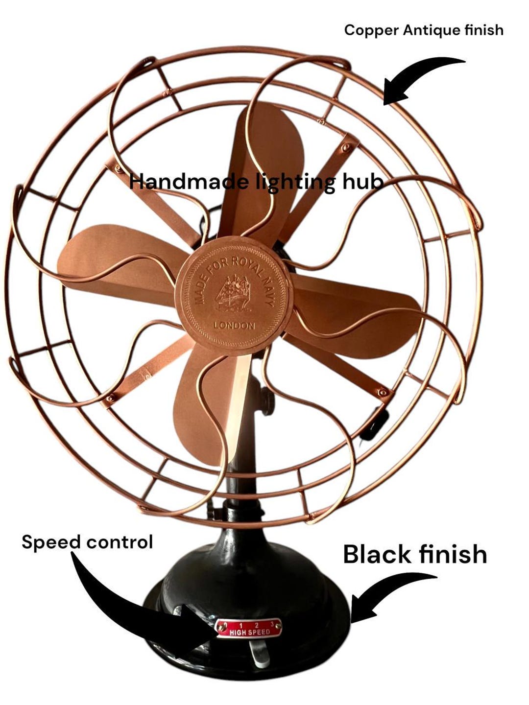 22" Brass/copper Table Fan | Swing-head Oscillating Retro Décor |double ...