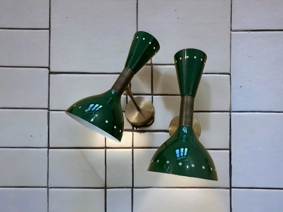 Green Mid Century Brass Diablo Sputnik Inspired Double Sconce Mid ...