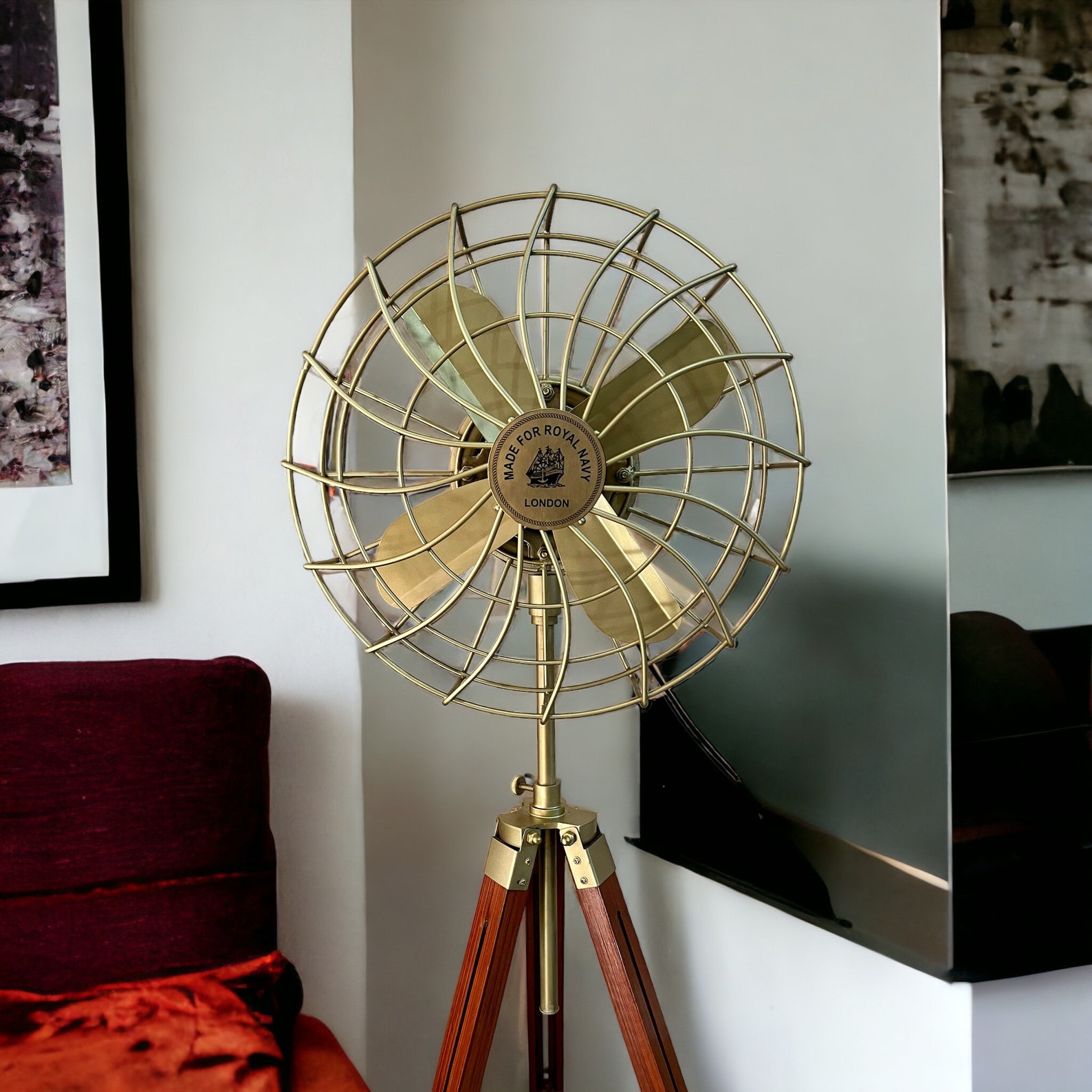 Handmade Nautical Wooden Tripod Floor Fan | Modern Designer Pedestal ...