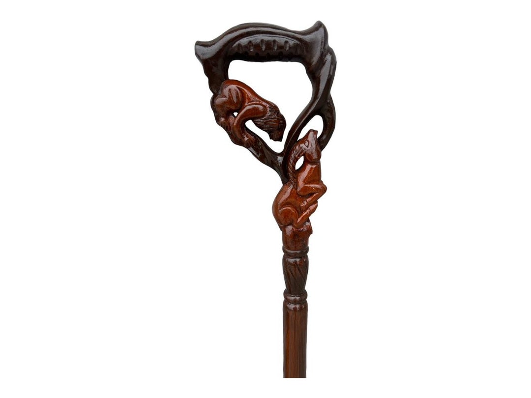 Hand-carved Wooden Lion Gazelle Cane Classy Stylish Walking Stick for ...