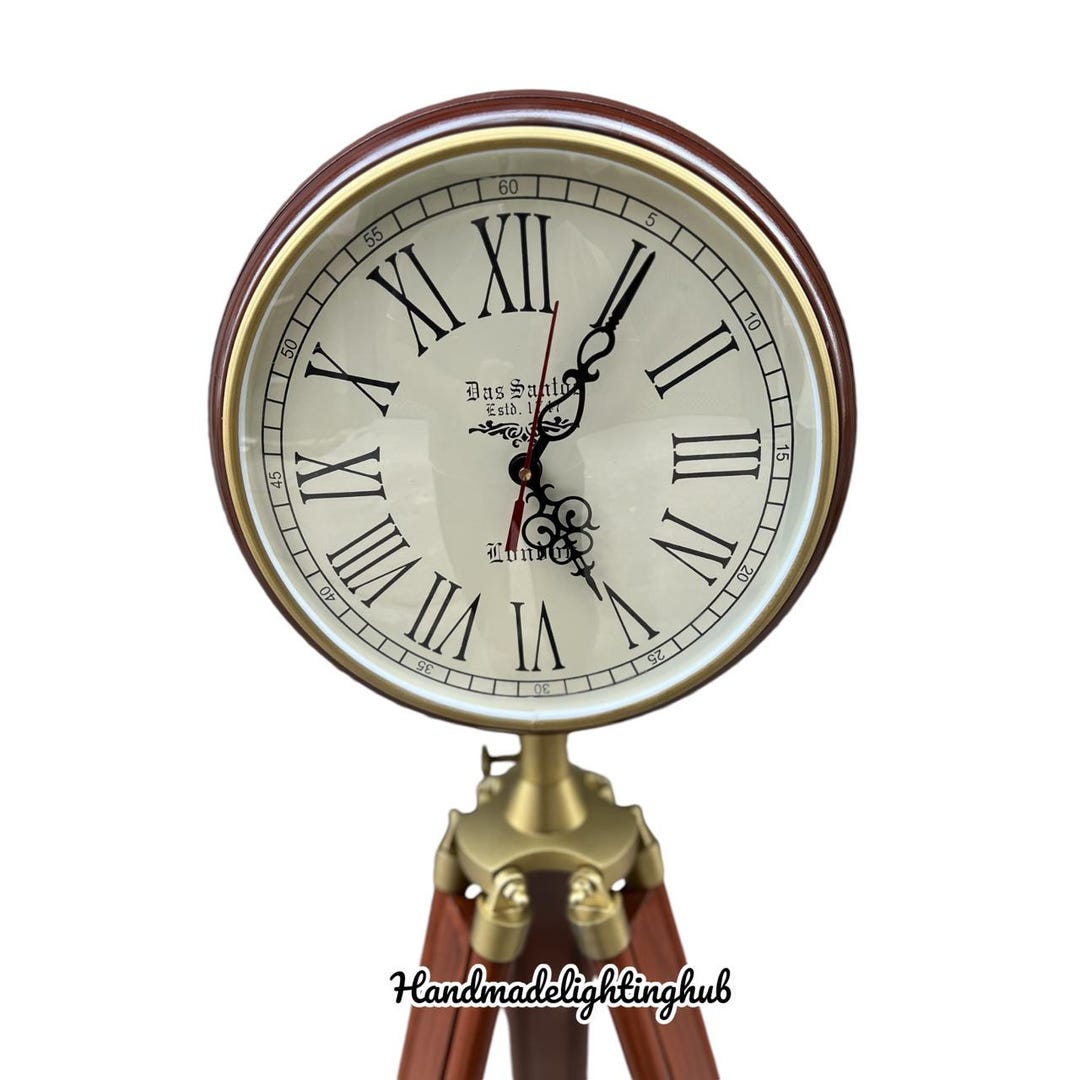 Modern Brown Polished Wooden Tripod Clock Large Analog Display for Home ...