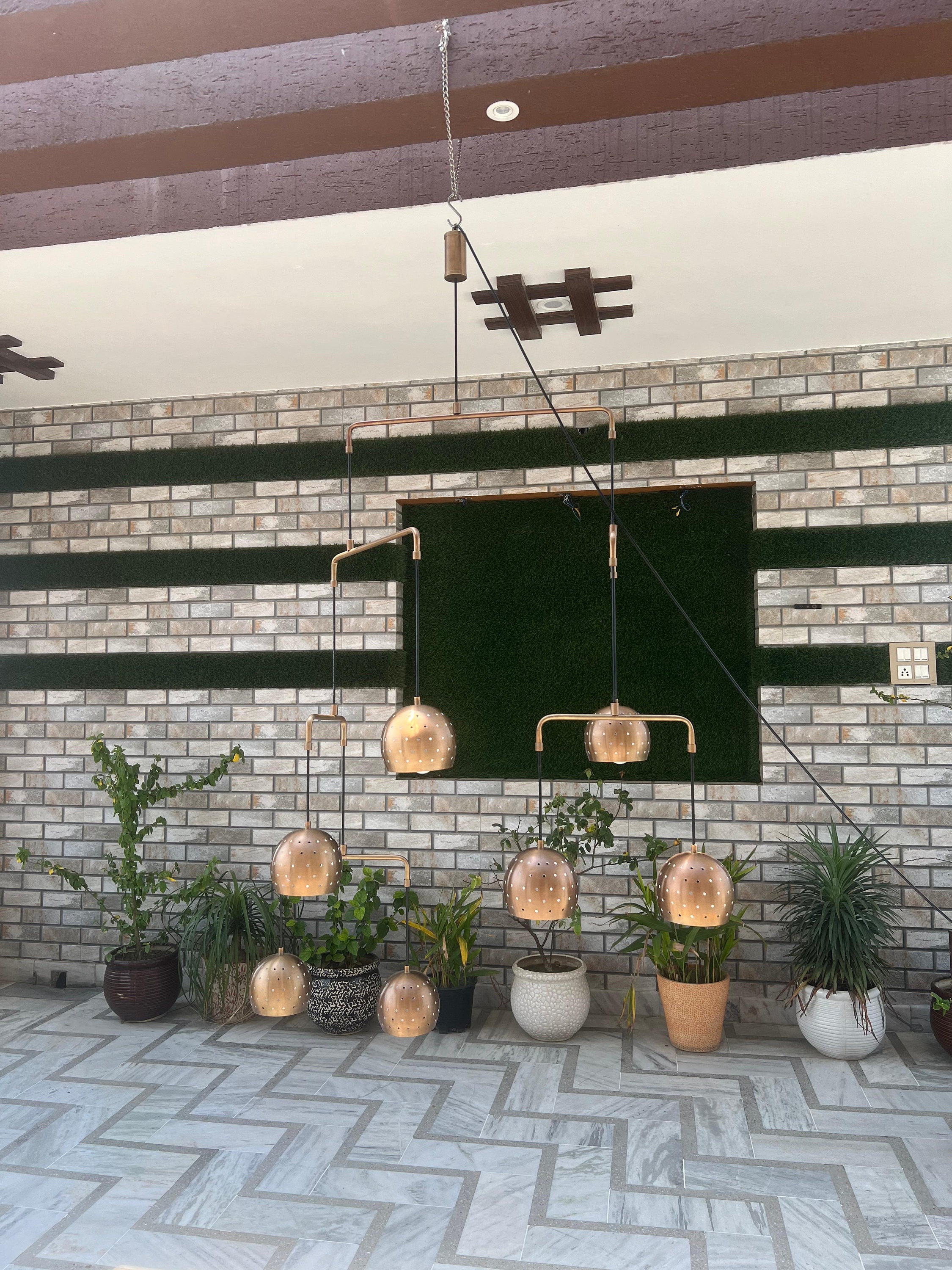 Customized 1950s Mid Century Handmade Brass Mobile Chandelier Orb ...