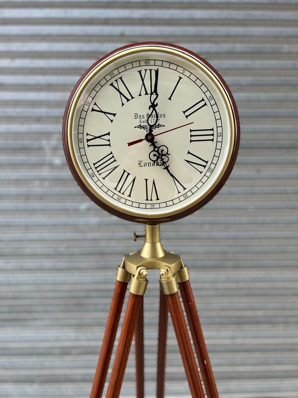 Modern Brown Polished Wooden Tripod Clock Large Analog Display for Home ...