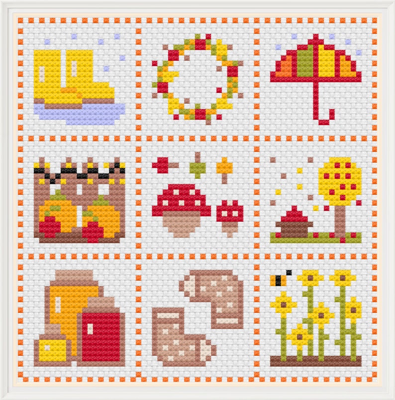 Easy Autumn Sampler Cross Stitch Pattern PDF - Etsy