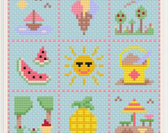 Summer Cross Stitch Pattern PDF, Summer Sampler Embroidery, Modern ...