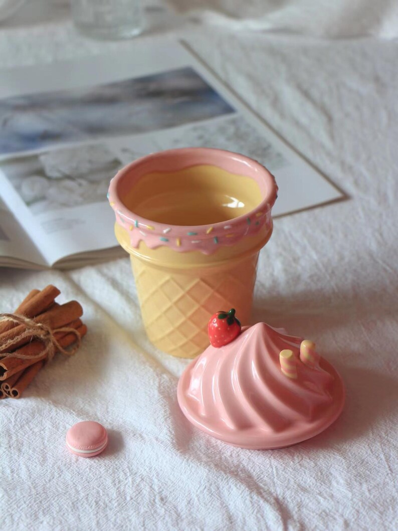 Handmade Ice Cream Cone Mug With Lid: Ceramic Dessert Cup - Etsy UK