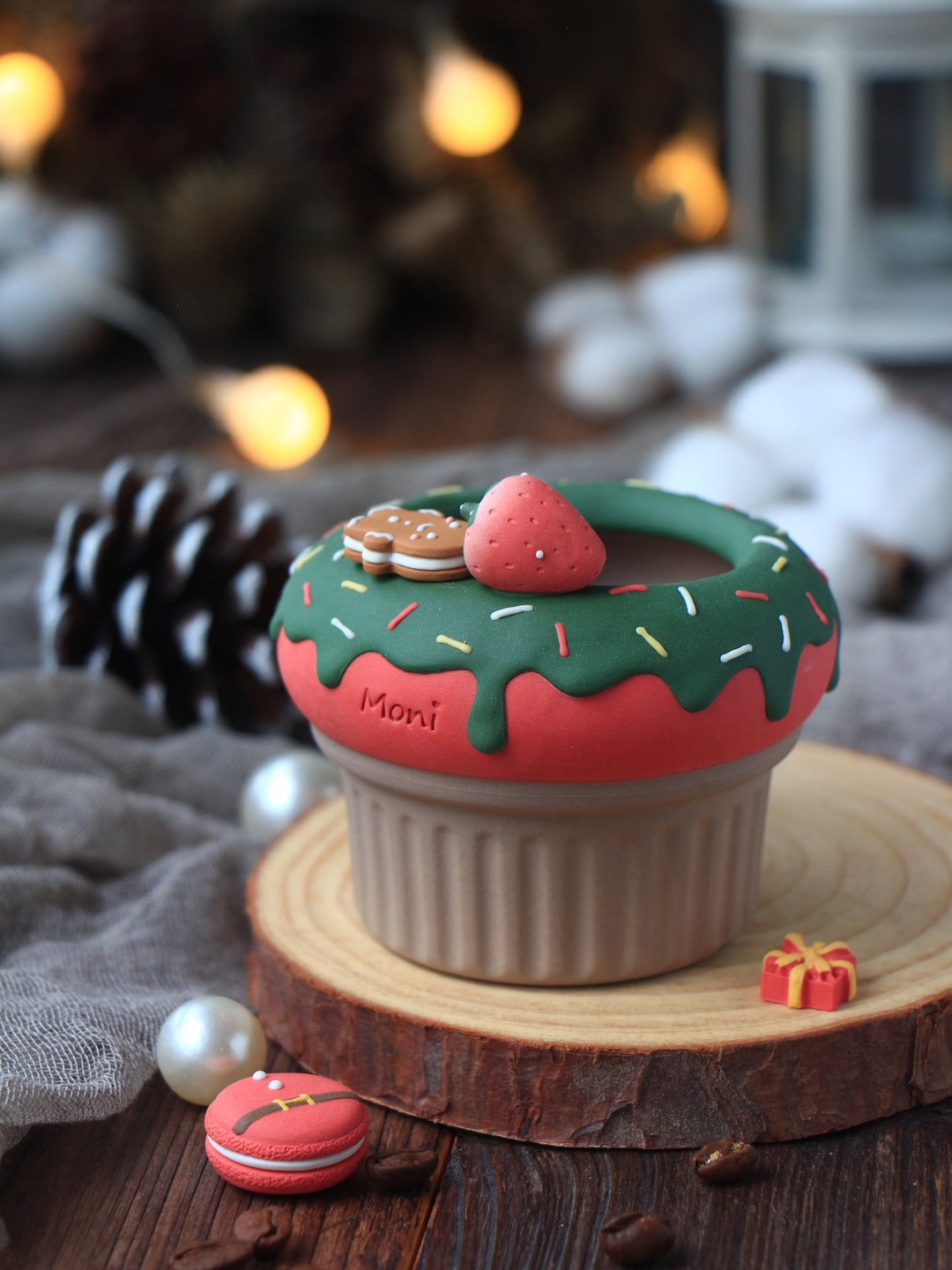 Cute Dessert Planter Hand-made Ceramic Cupcake Pot Pink Strawberry ...