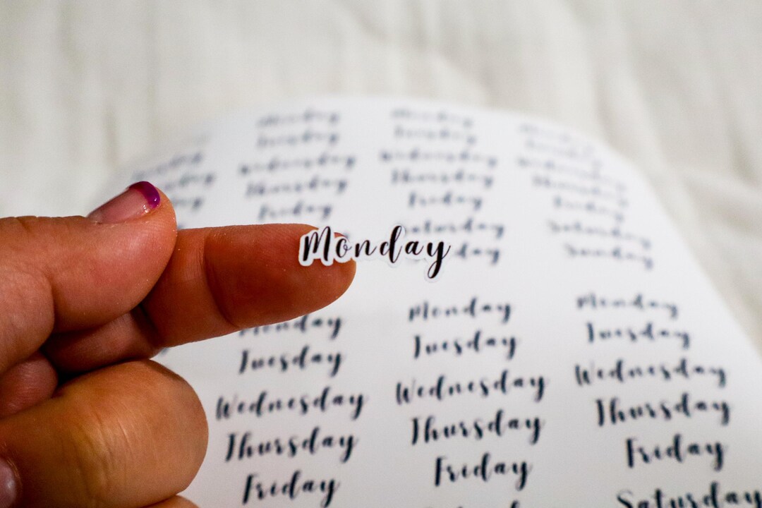 Cursive, Script, Days of the Week Stickers for Planners, Bullet ...