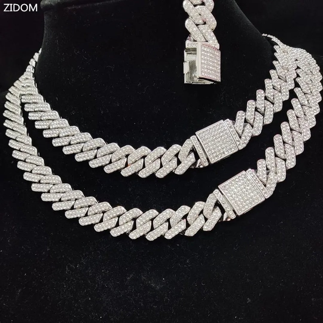 Iced Out Cuban Chain Bling Necklace and Bracelet for Men and Women - Etsy