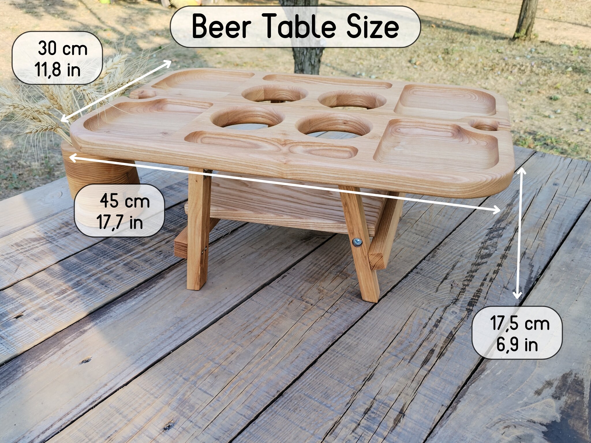 Wooden Beer Holder, Portable Drink Beer Table, Folding Picnic Table ...