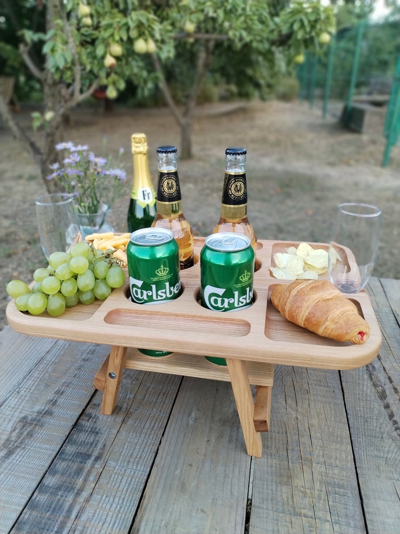 Wooden Beer Holder, Portable Drink Beer Table, Folding Picnic Table ...