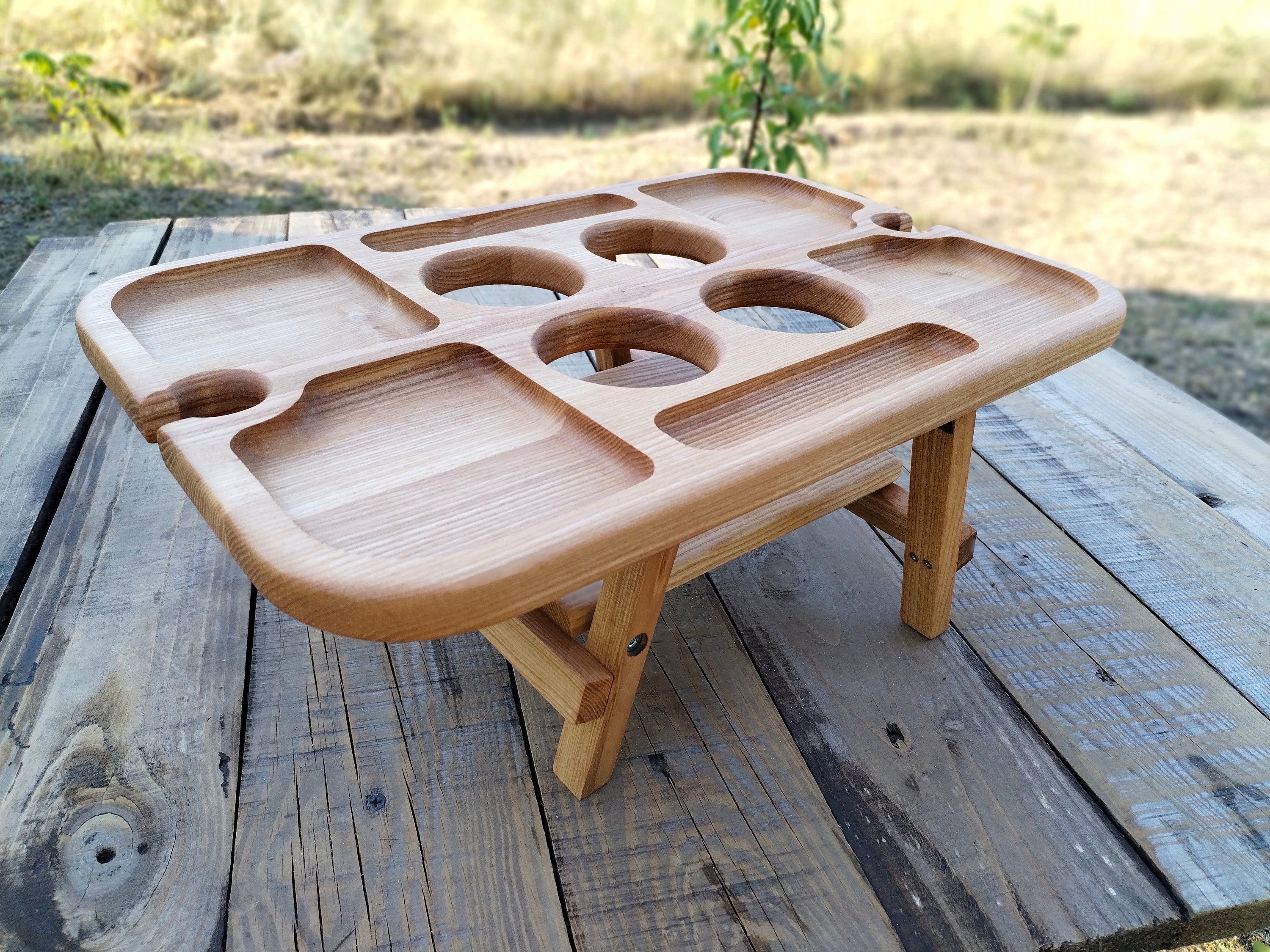 Wooden Beer Holder, Portable Drink Beer Table, Folding Picnic Table ...