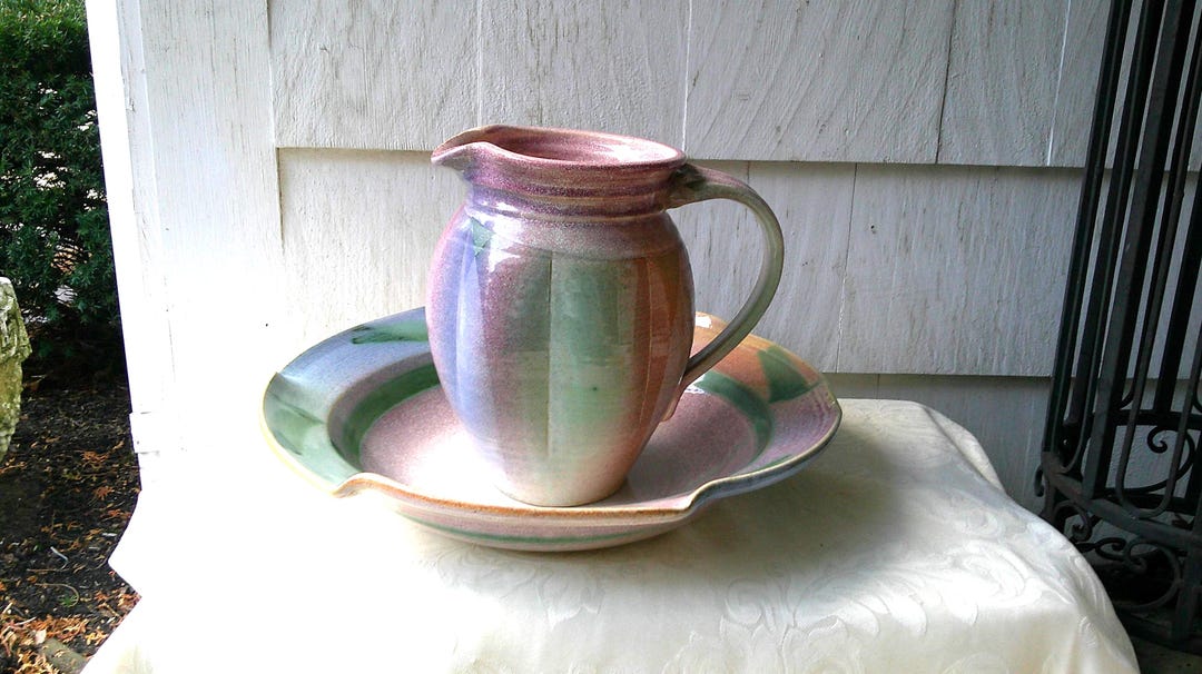 LEE SEGAL Art Pottery Pitcher and Basin Pastels - Rhode Island Artist ...