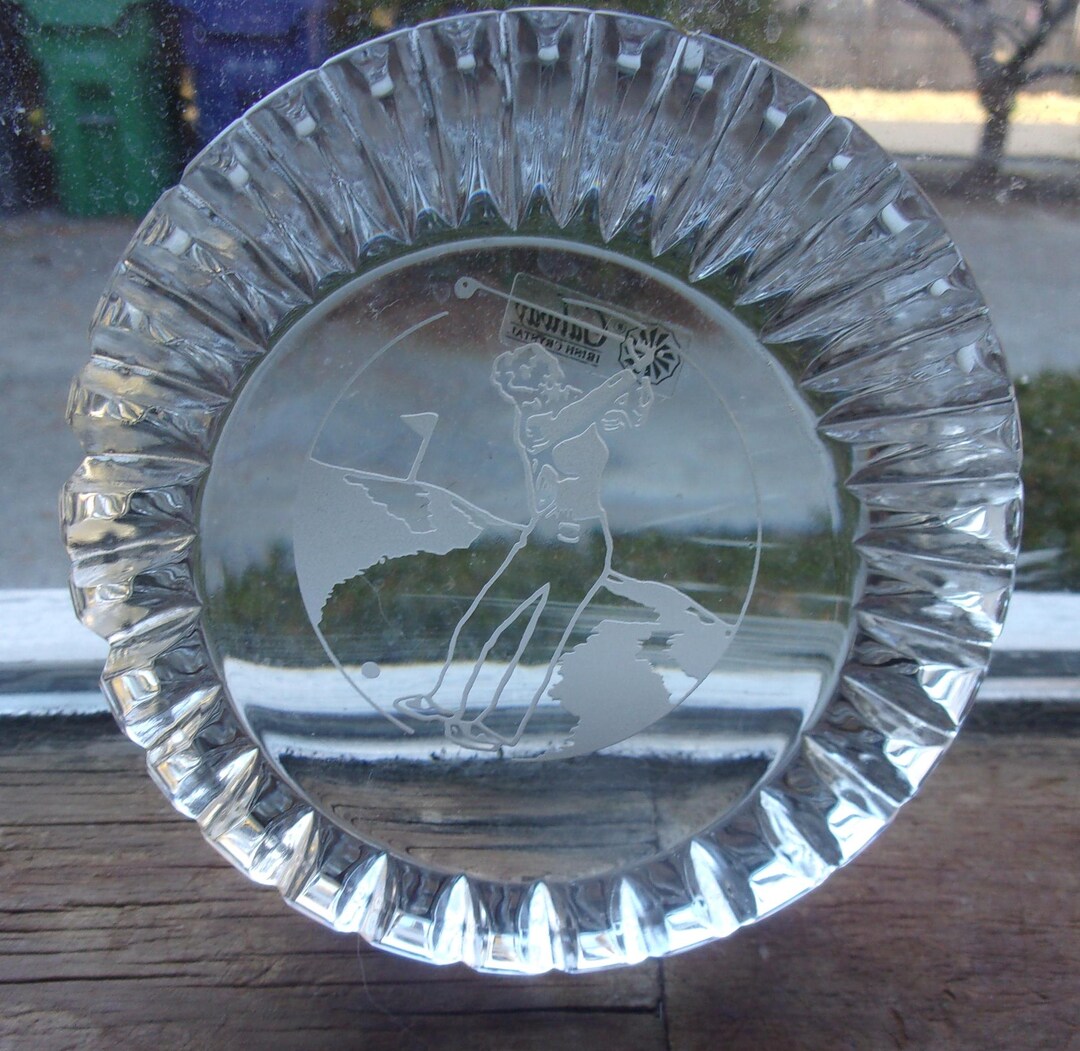 Galway Irish Crystal Paperweight Etcher Golfer Original Tag - Etsy