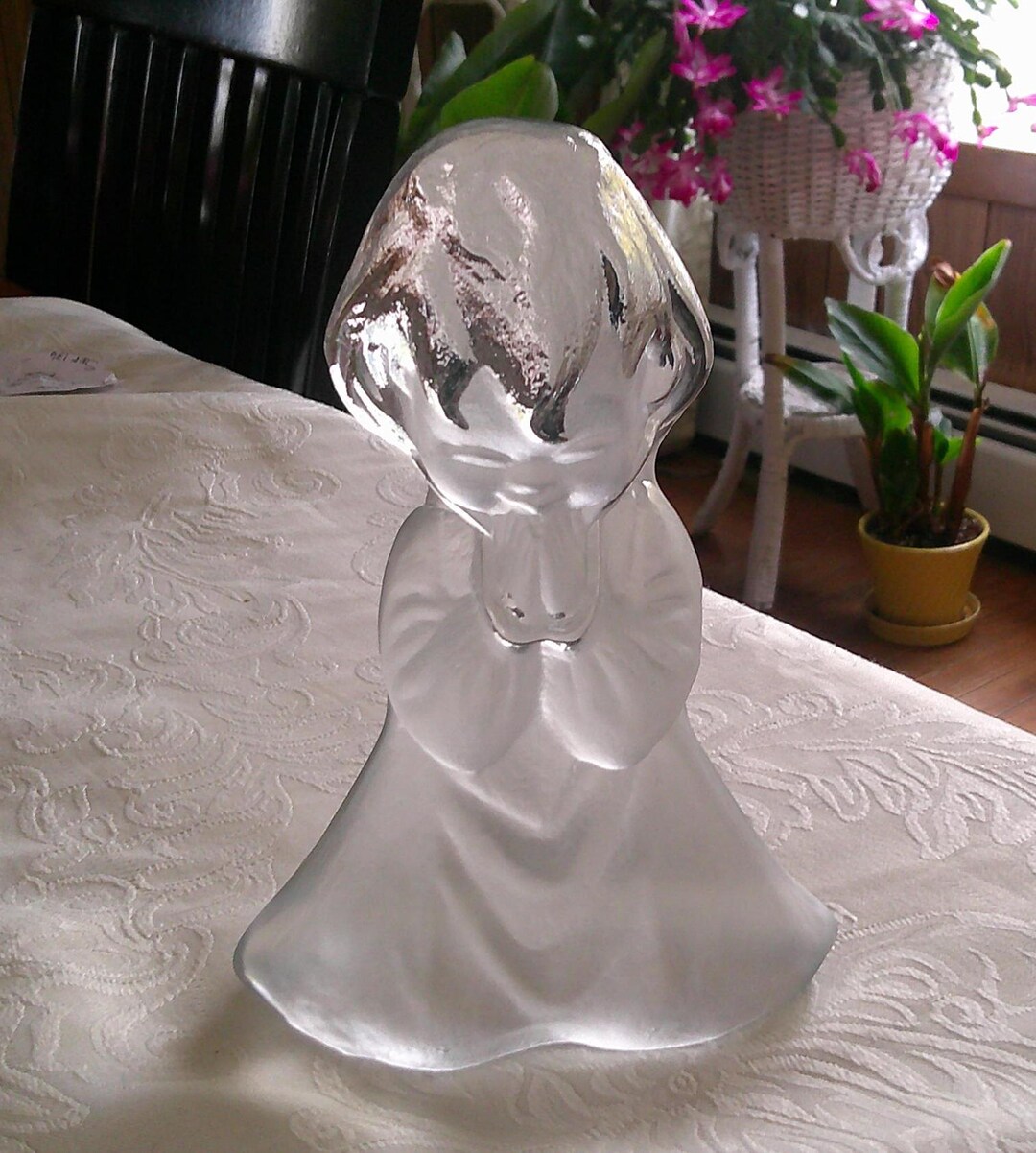 Vintage Viking Hand Made Glass Statue Angel Praying Bookend 7.25” Tall ...