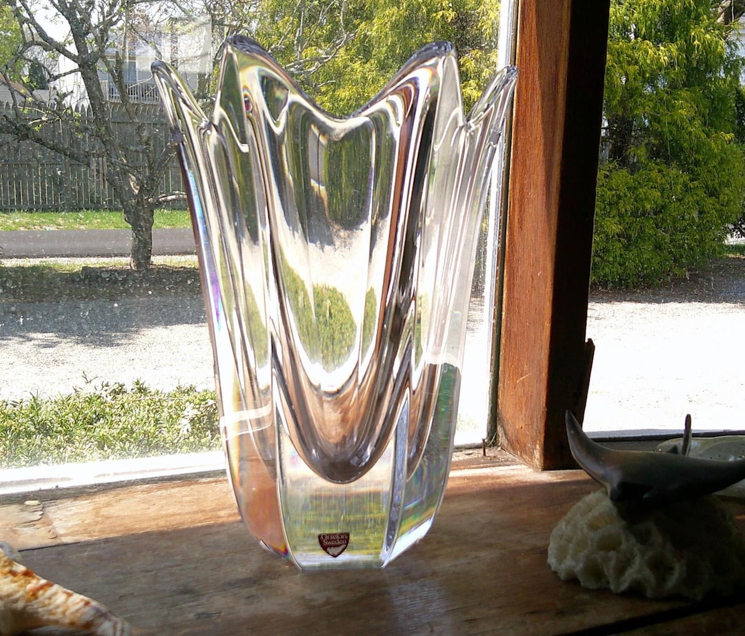 Vintage Orrefors Belle Crystal Vase 8" Signed and Label Jan Johansson ...