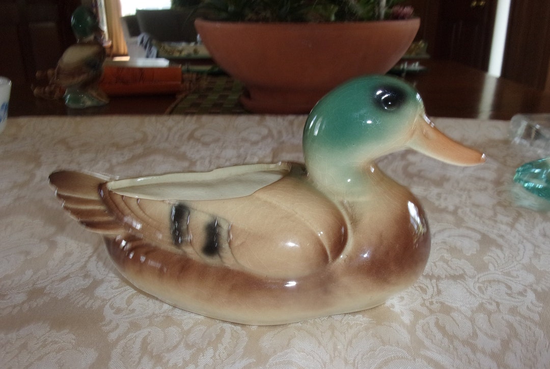Vintage Art Pottery Duck Planter 10 Long Railed Bottom American Bisque ...