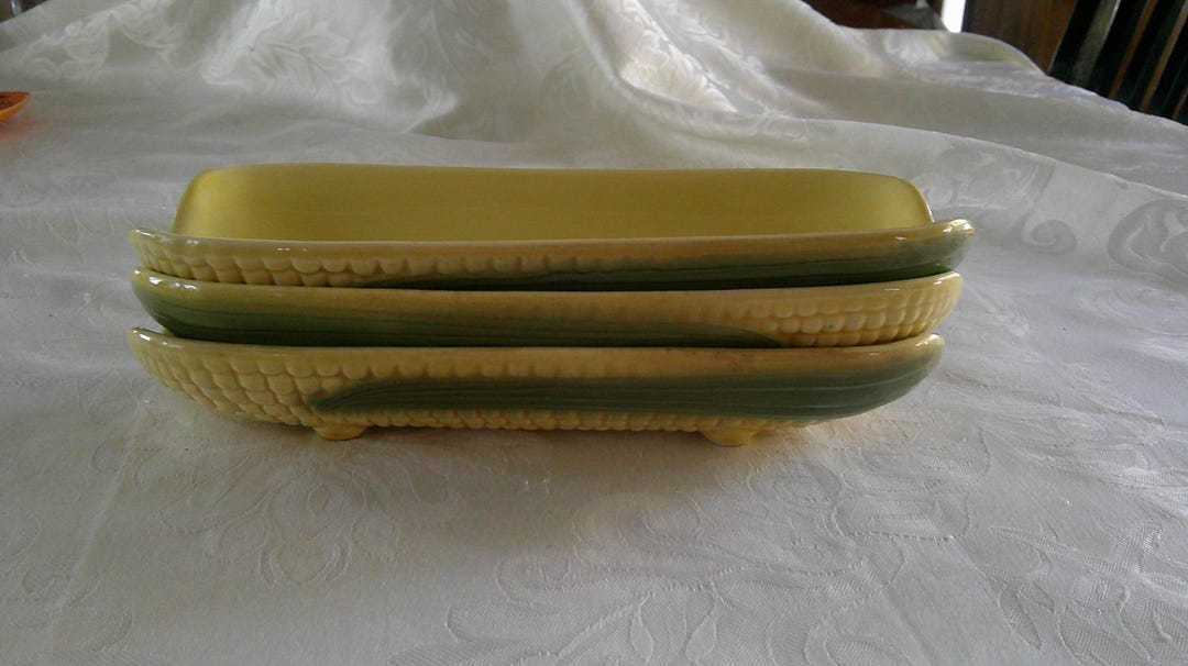 Vintage Pottery Corn Cob Rollers Holders Pat.#2585174 Yellow/green Set ...