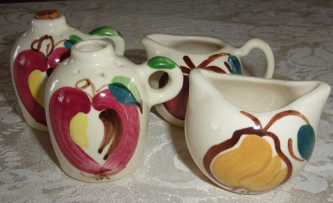 Vintage Puritan Slipware Pottery Miniatures Salt Pepper / Sugar Creamer ...