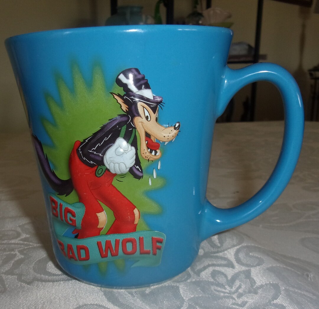 BIG BAD WOLF Blue & Green Embossed 3D Disney Store Mug Tea Coffee Cup ...