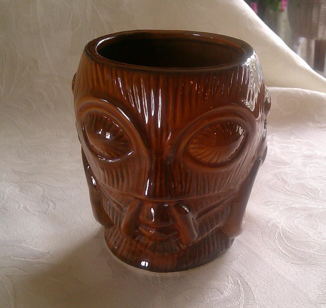 Vintage Bora Bora Head Hunter TIKI Mug Brown DW546. 1980's Polynesian ...