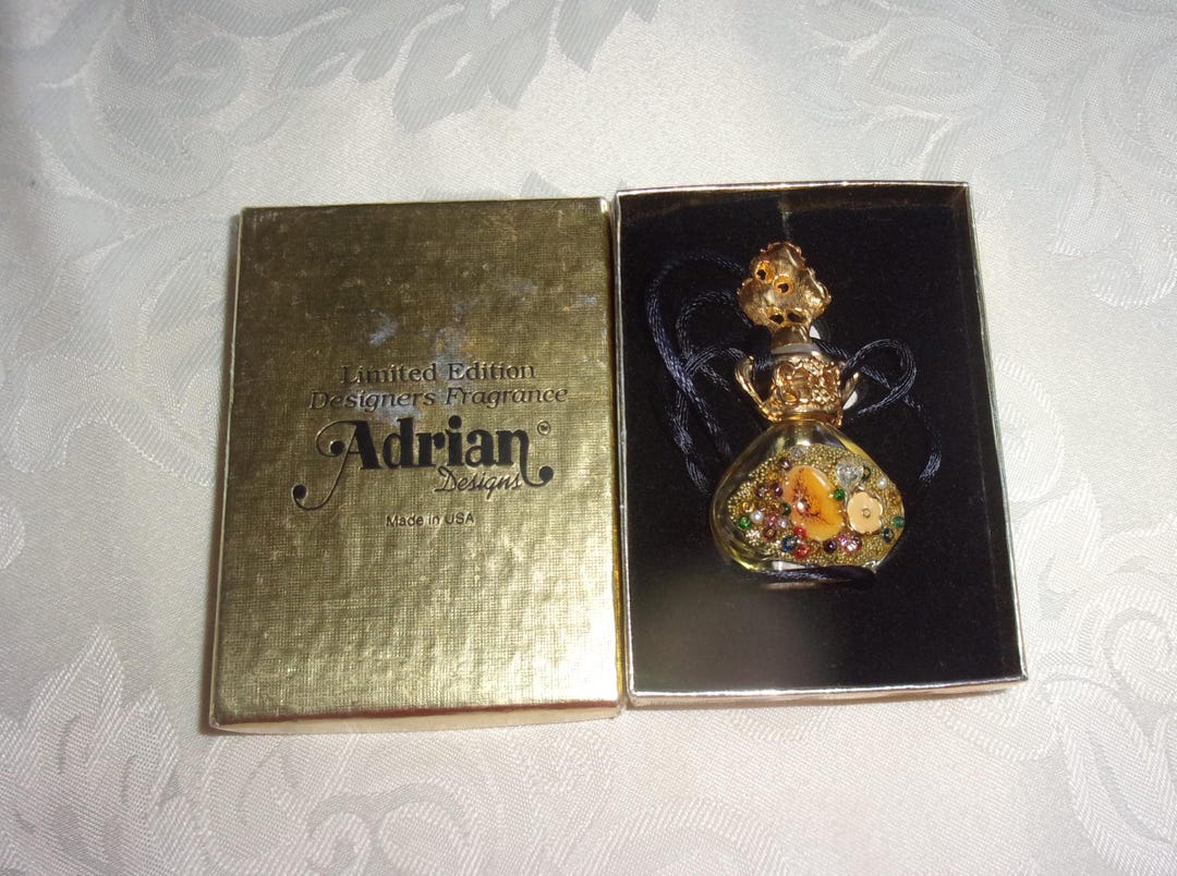 Adrian Designs Miniature Glass Perfume Bottle 24K Gold Plated Floral ...