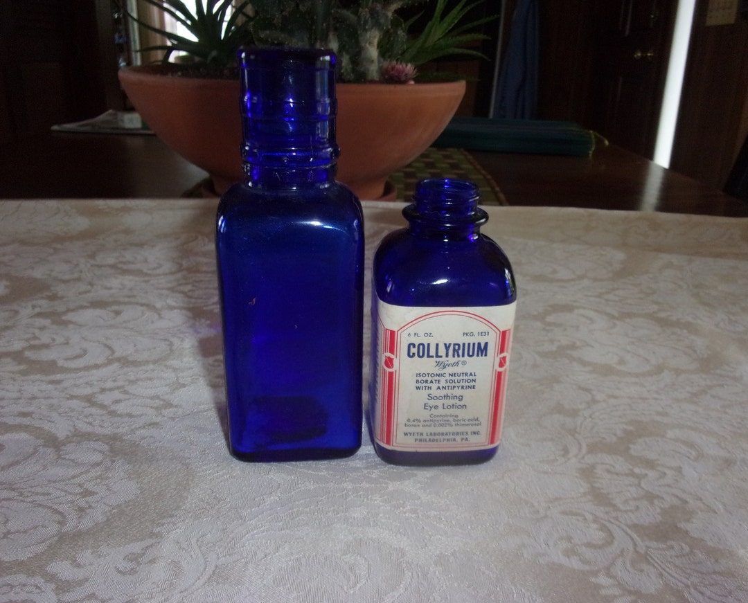 Wyeth Eye Wash Collyrium Medicine Label Early 1900 Cobalt Blue Bottles ...