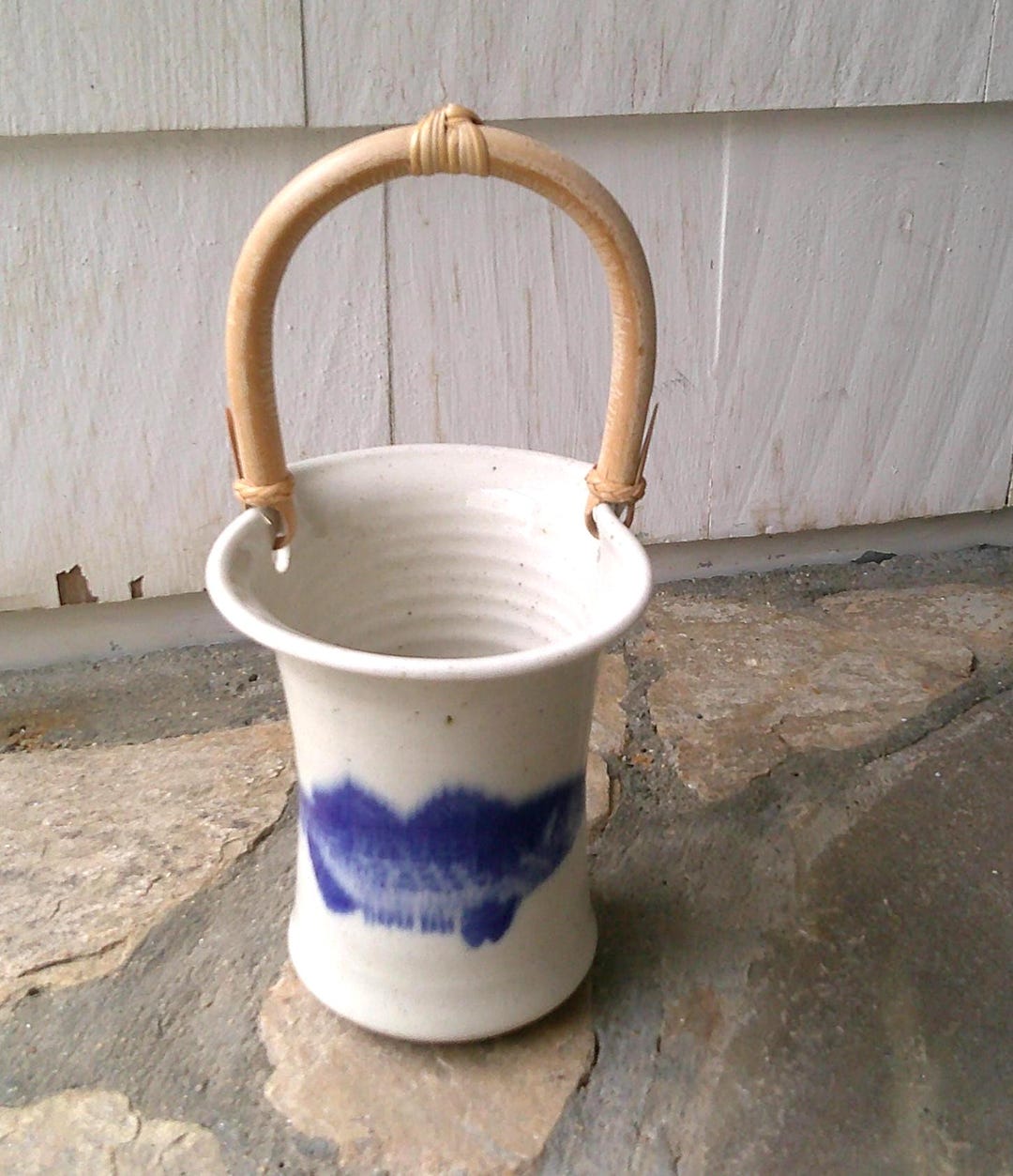 Vintage Chatham Pottery Cape Cod Cobalt Striped Bass Vase Bamboo Handle - Etsy