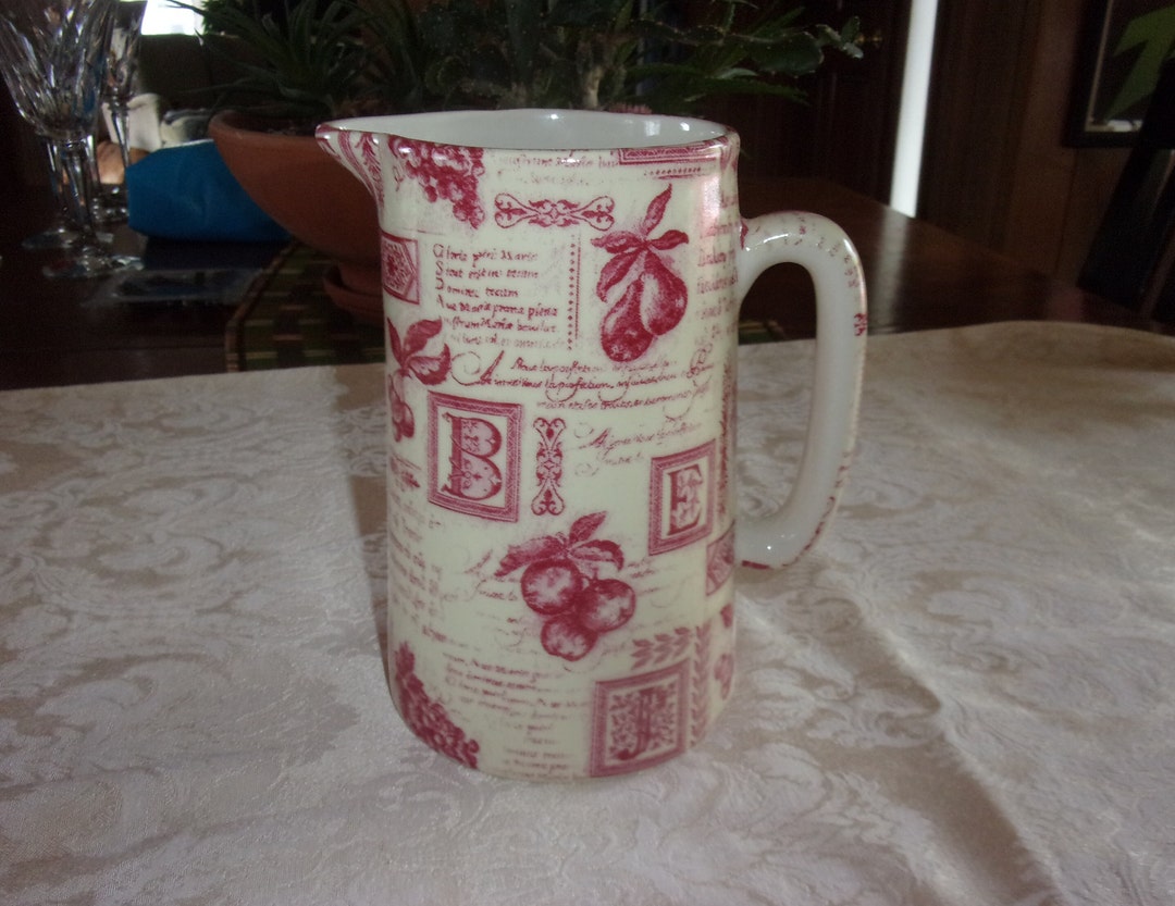 Vintage Crown B Burslem Pitcher Staffordshire England Cherries Pears 7 ...