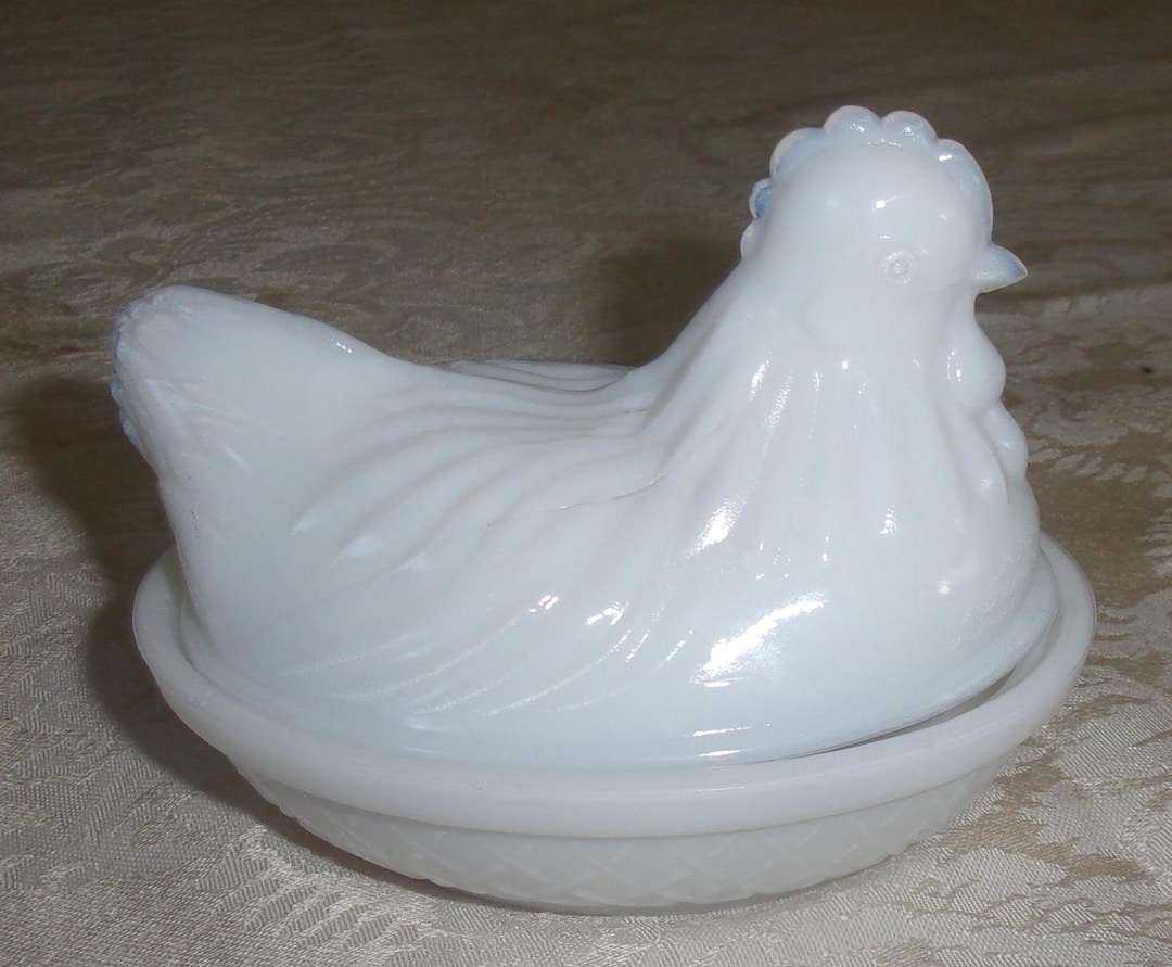 Vintage White Milk Glass Hen on Nest Chicken Covered Trinket Dish - Etsy