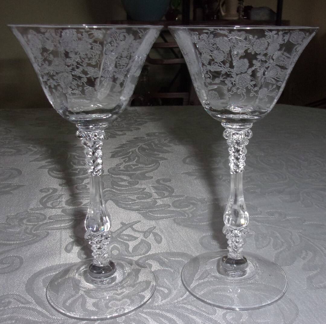 Set of 2 CAMBRIDGE ROSE POINT Stems 3121 Clear Wine Glasses Liquor ...