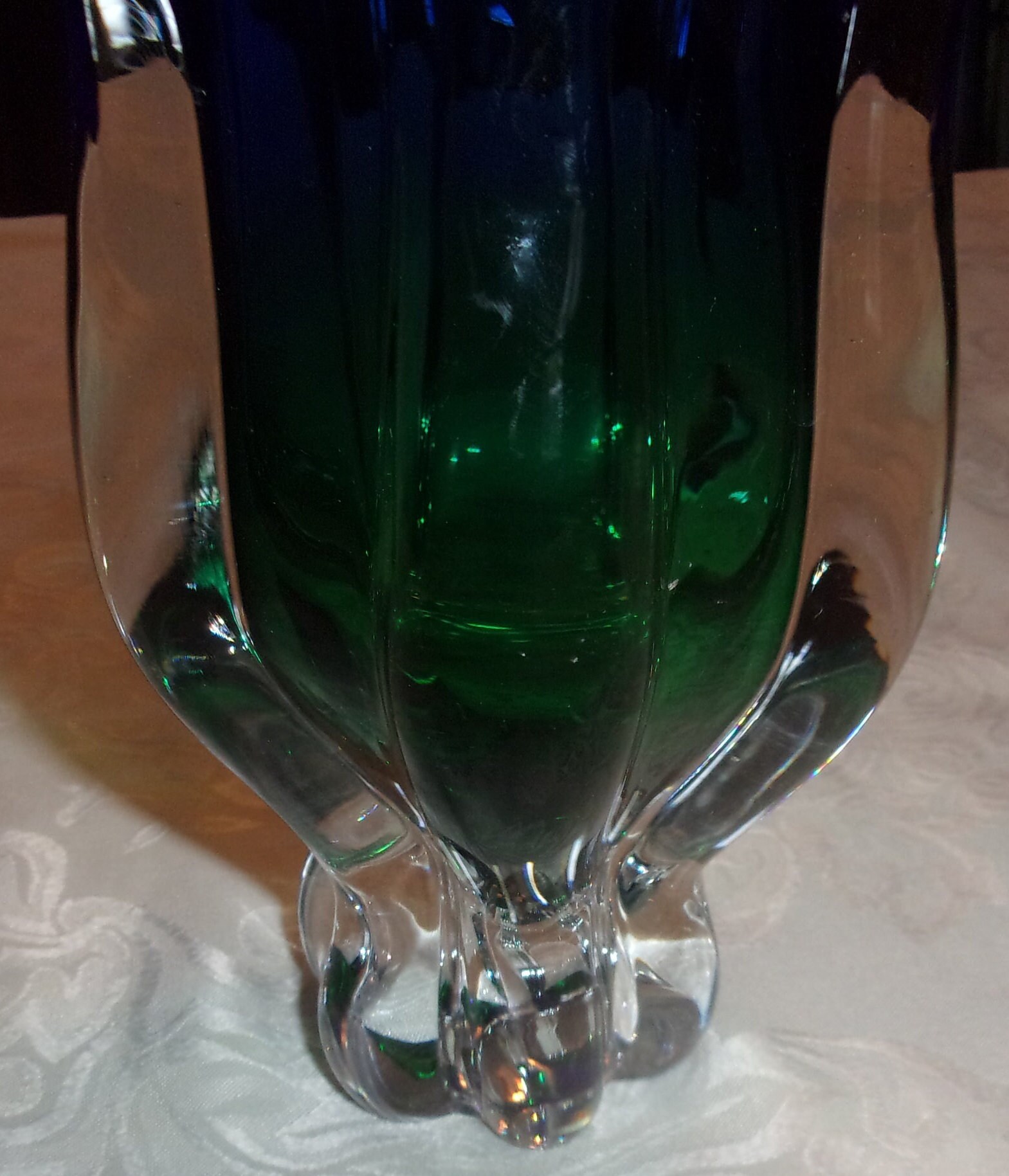 Vintage Eggerman Handblown Gallery Art Vase Tulip Shape Blue Green 9.5 ...