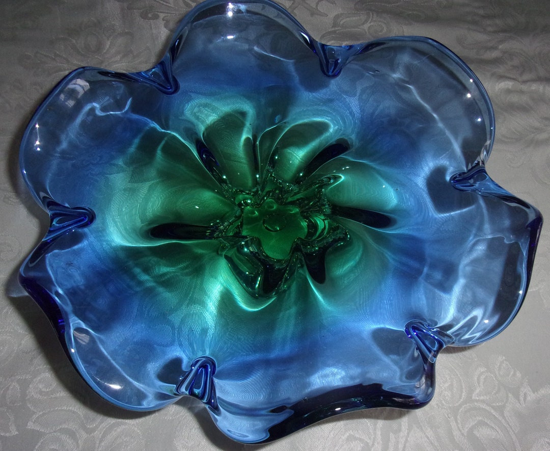 Vintage Eggerman Handblown Gallery Art Glass Footed Centerpiece Dish ...