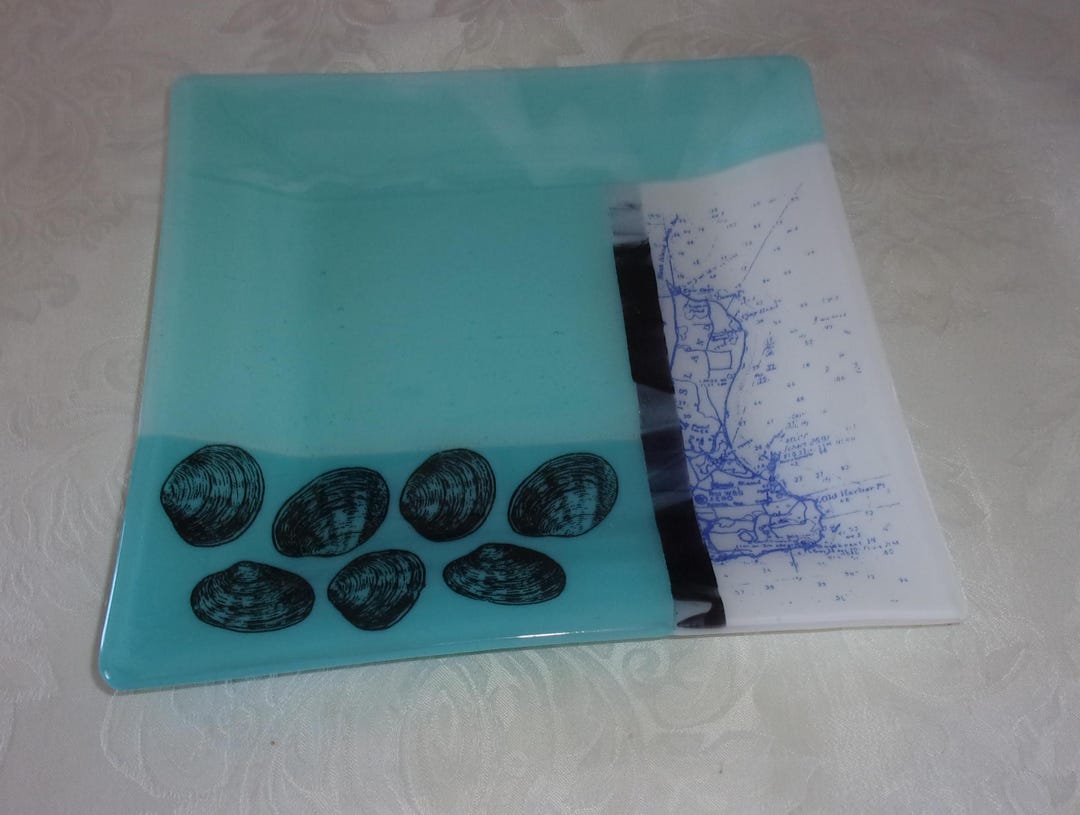 Art Glass BLOCK ISLAND Map / Quahogs Plate Rhode Island Square 9 3/4 - Etsy