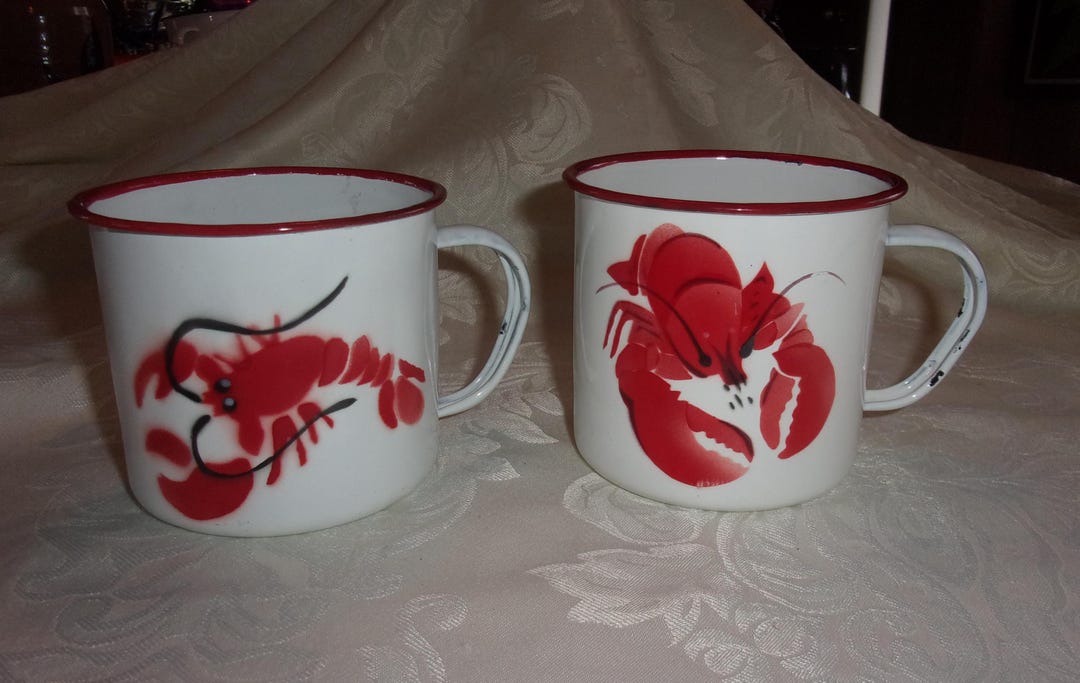 Vintage Set Enamel Ware Lobster / Crawfish Mugs Set of 2 - Etsy