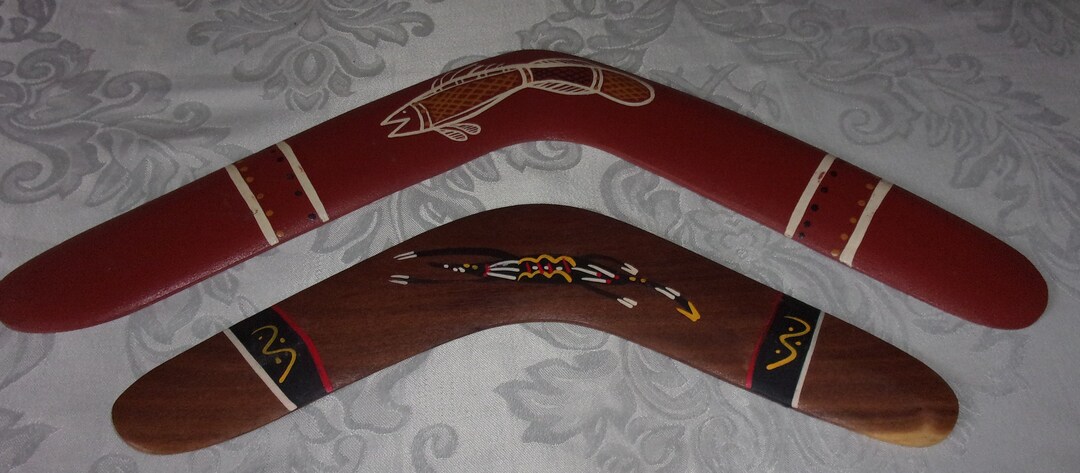 Vintage Australian Aboriginal Art Boomerangs Lot of 2 Wood Wooden ...