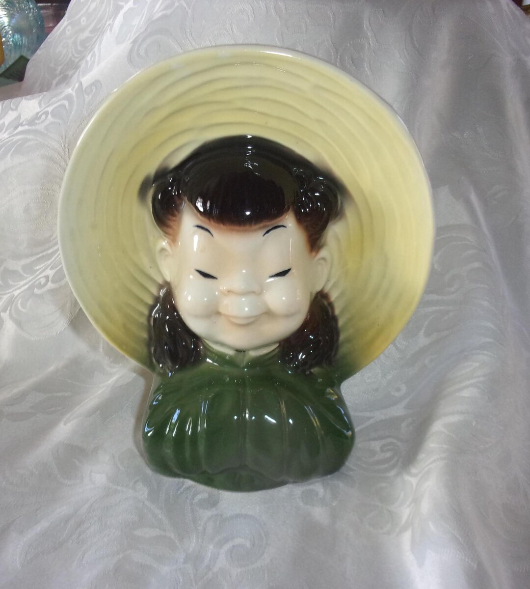 Vintage Royal Copley Pottery Asian Girl Wall Pocket Hanging Planter ...