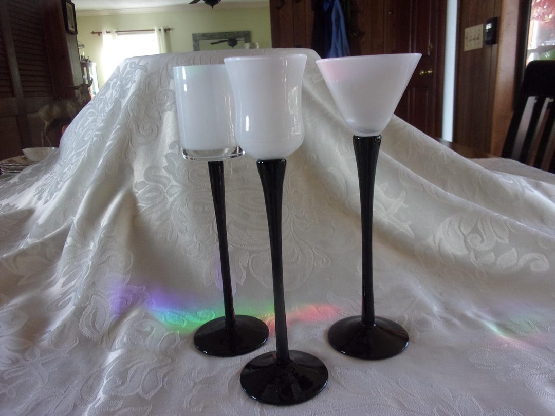 Vintage 1970's Black White Cordials Set of 3 Black Stem White Body 7 ...