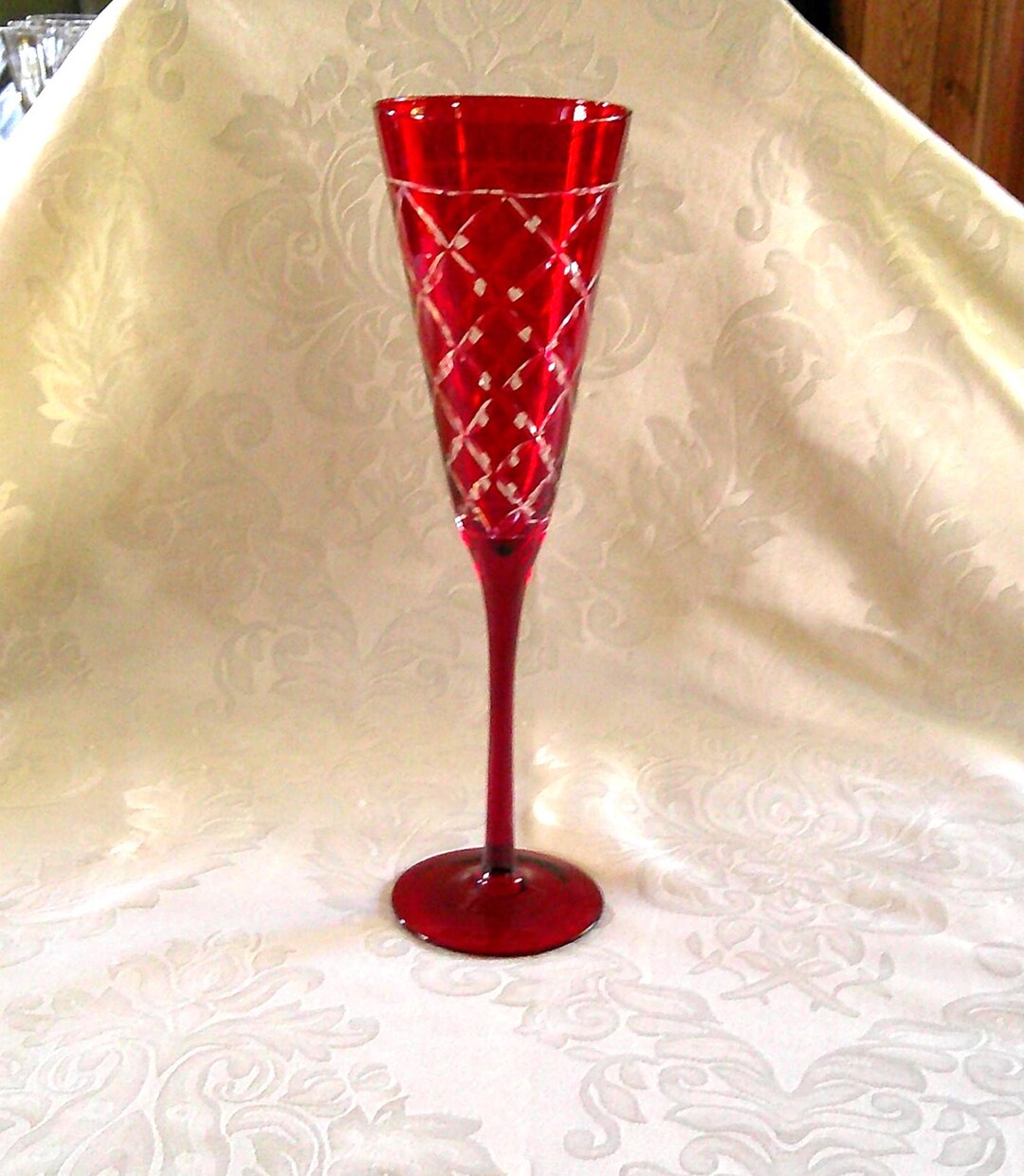 Nina Campbell Ruby Red Cut to Clear Champagne Flute 10 3/4" NINA HOME ...