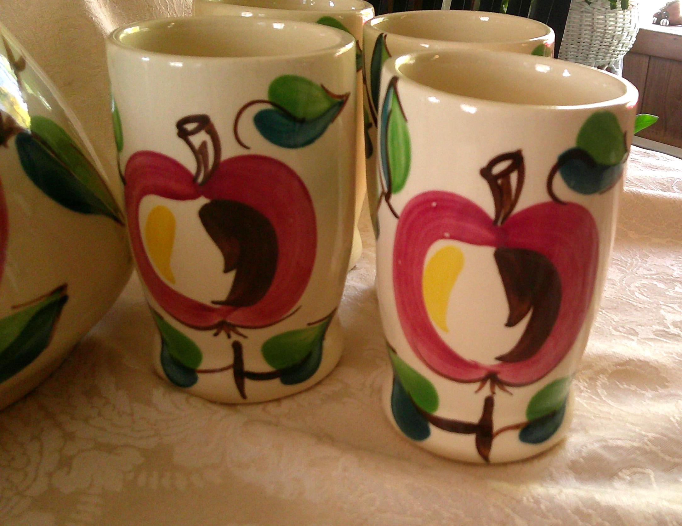 Puritan Slip Ware Large Pitcher W/ 8 Tumblers Apple Pattern 1950's - Etsy