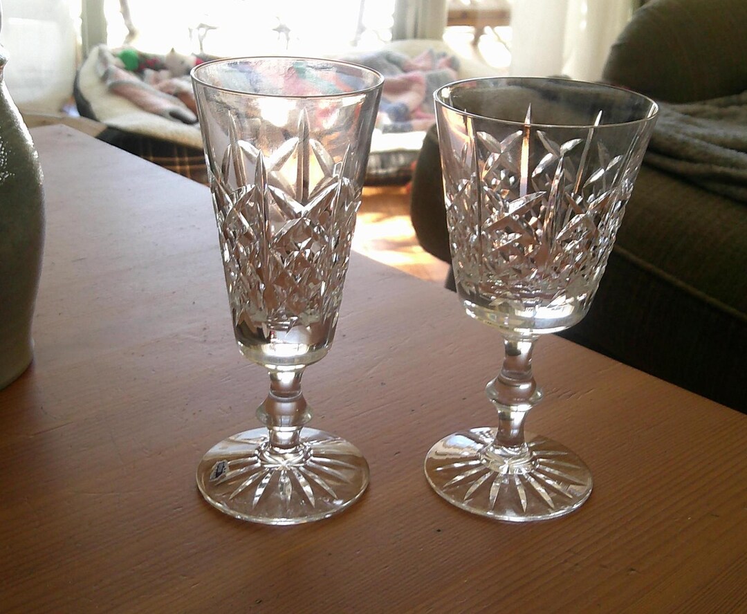 Vintage Edinburgh Cut Crystal Scotland 2 Wine Glasses Signed 6" and 6 1 ...