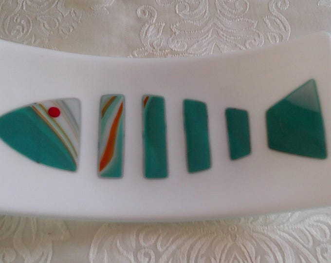 Colorful Art Glass Fish Platter White / Turquoise 10 1/2" X 5 1/2" - Etsy