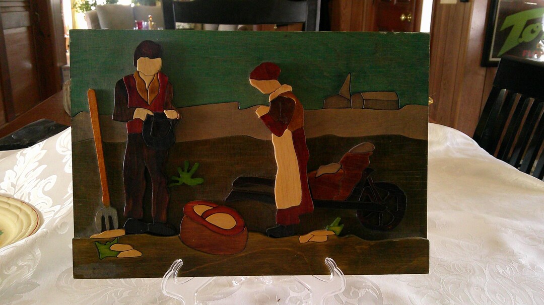 Pukane Crafts Farmer Wife Wheelbarrel Ireland Handmade Wood Art Signed ...