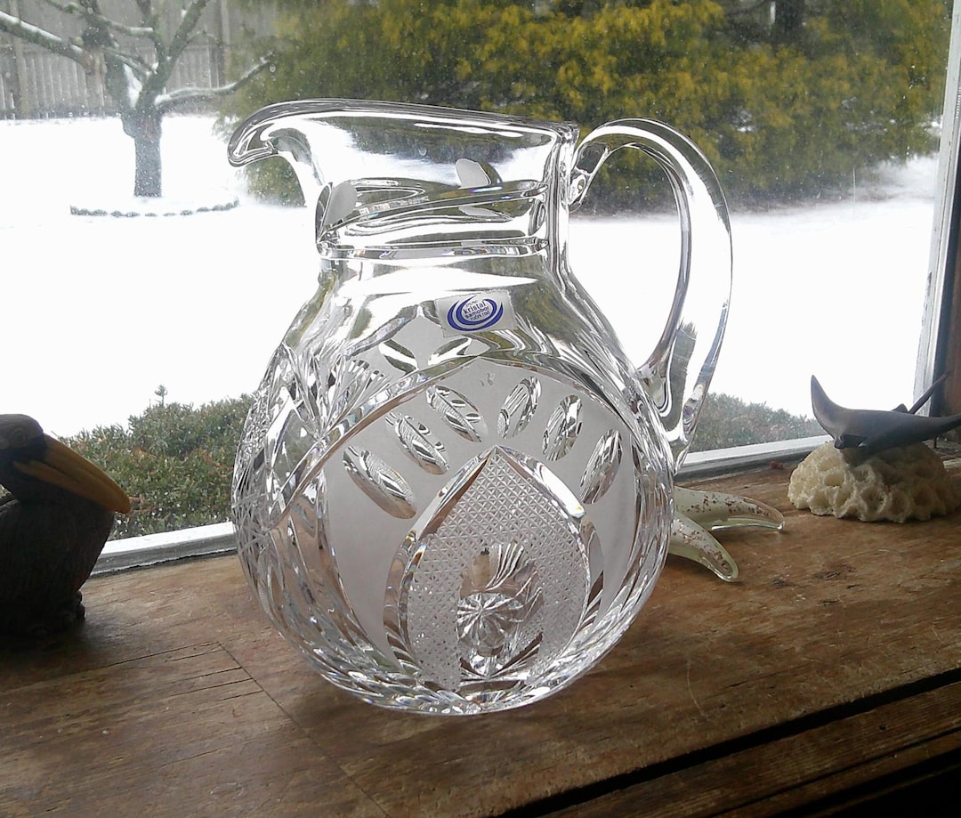 NOS Kristal Samobor Lead Crystal Pitcher 8" Original Label Made in ...