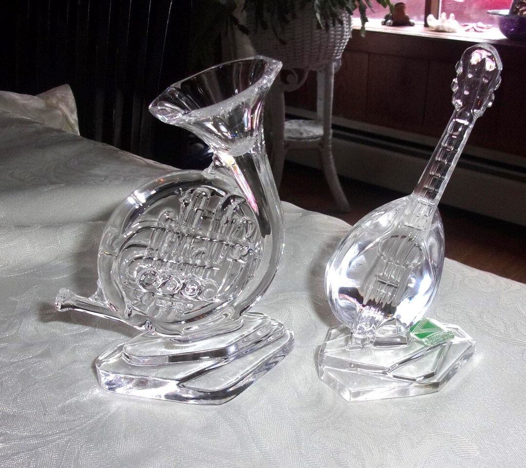 Mandolin Lute & French Horn Kristal Color Italy Crystal Figurines ...