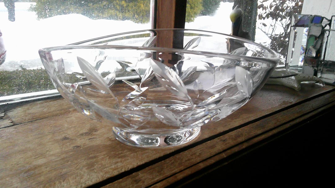 Signed STUART ENGLAND Lead Crystal Oval Bowl Leaf Pattern - Etsy