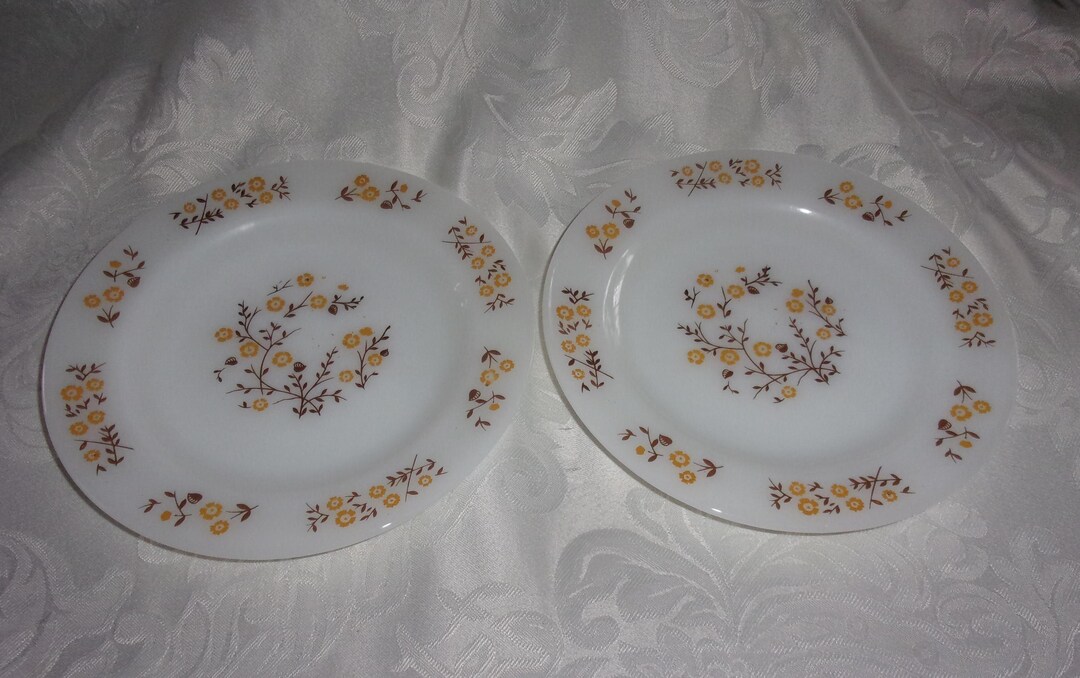 Set of 2 Dynaware Pyrorey Milk Glass Floral 7 1/4 Plate Browngold - Etsy