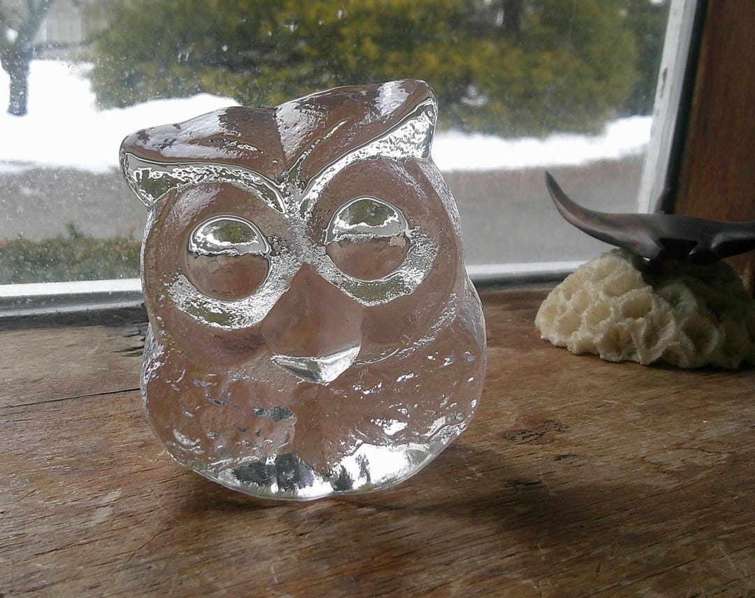 Skurf Lars Hellsten Crystal Owl Figurine Scandinavia Paperweight - Etsy