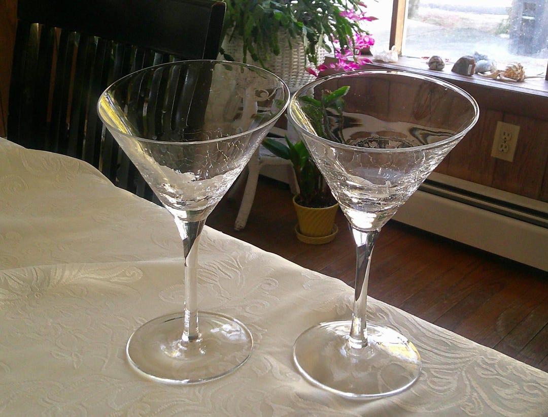 Clear Crackle Martini Cosmo Glasses Angled Slanted Rim Set of 2 - Etsy