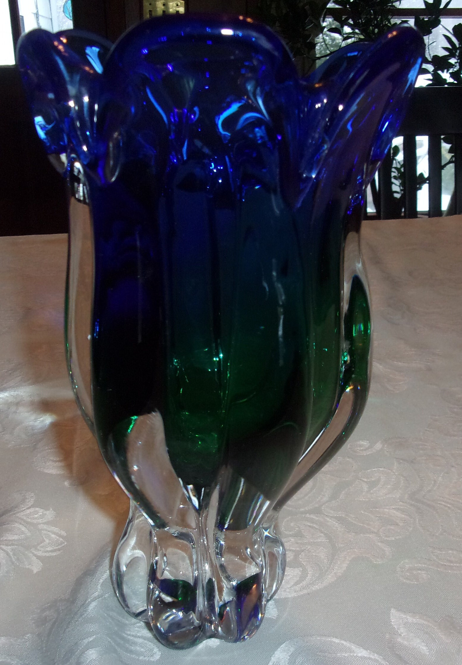 Vintage Eggerman Handblown Gallery Art Vase Tulip Shape Blue Green 9.5 ...